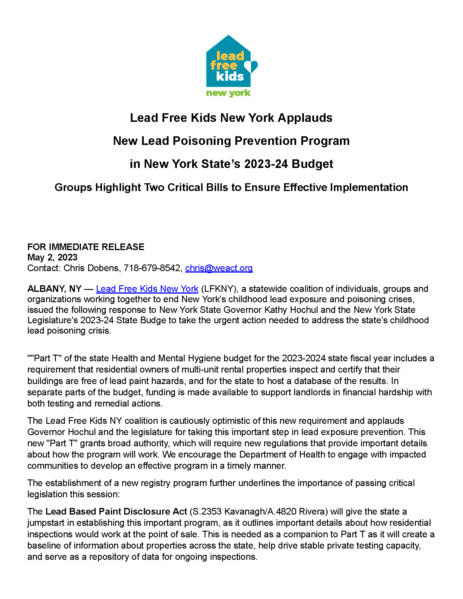 Lead Free Kids New York Applauds New Lead Poisoning Prevention Program ...